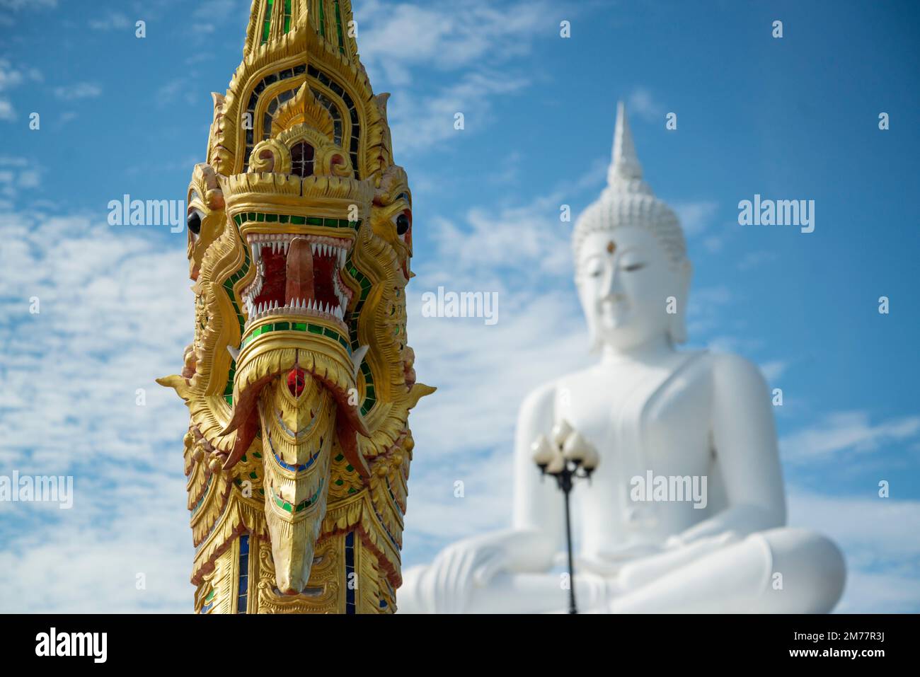 the big white buddha statue at Pasak Jolasid Dam at the Ban Kaeng Sua ...