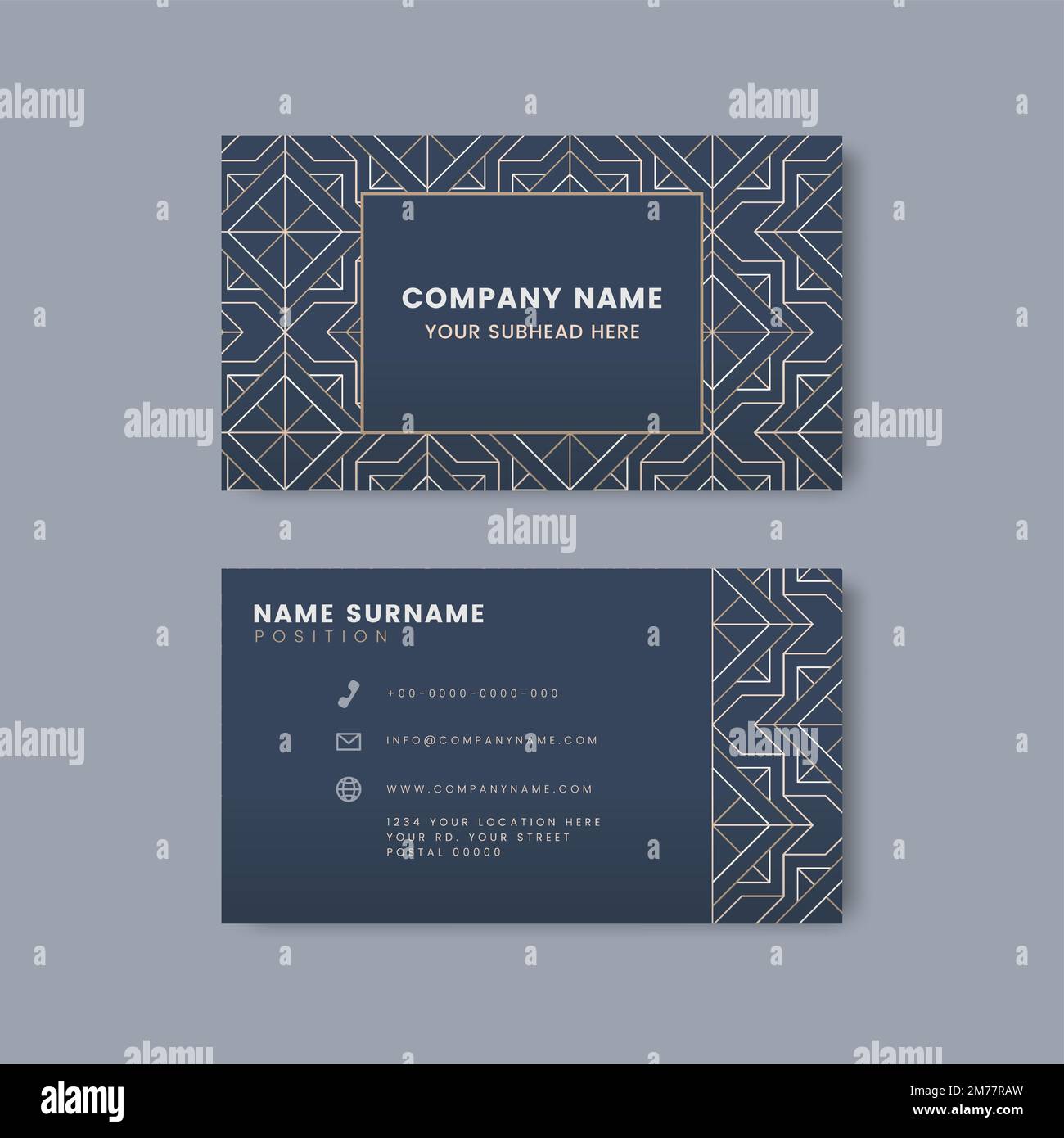 White geometric pattern on blue business card vector Stock Vector Image ...