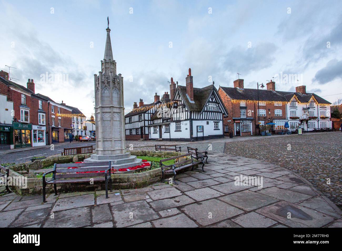 The cobbled market square at the town of Sandbach in Cheshire with its ...