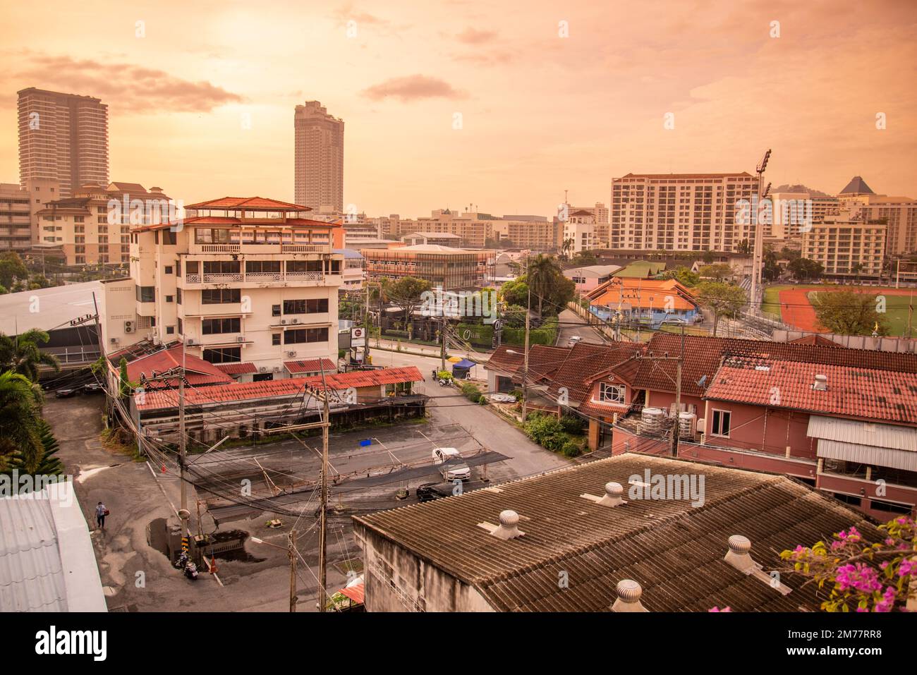 a view and skyline of the City of Si Racha in the Province of Chonburi ...
