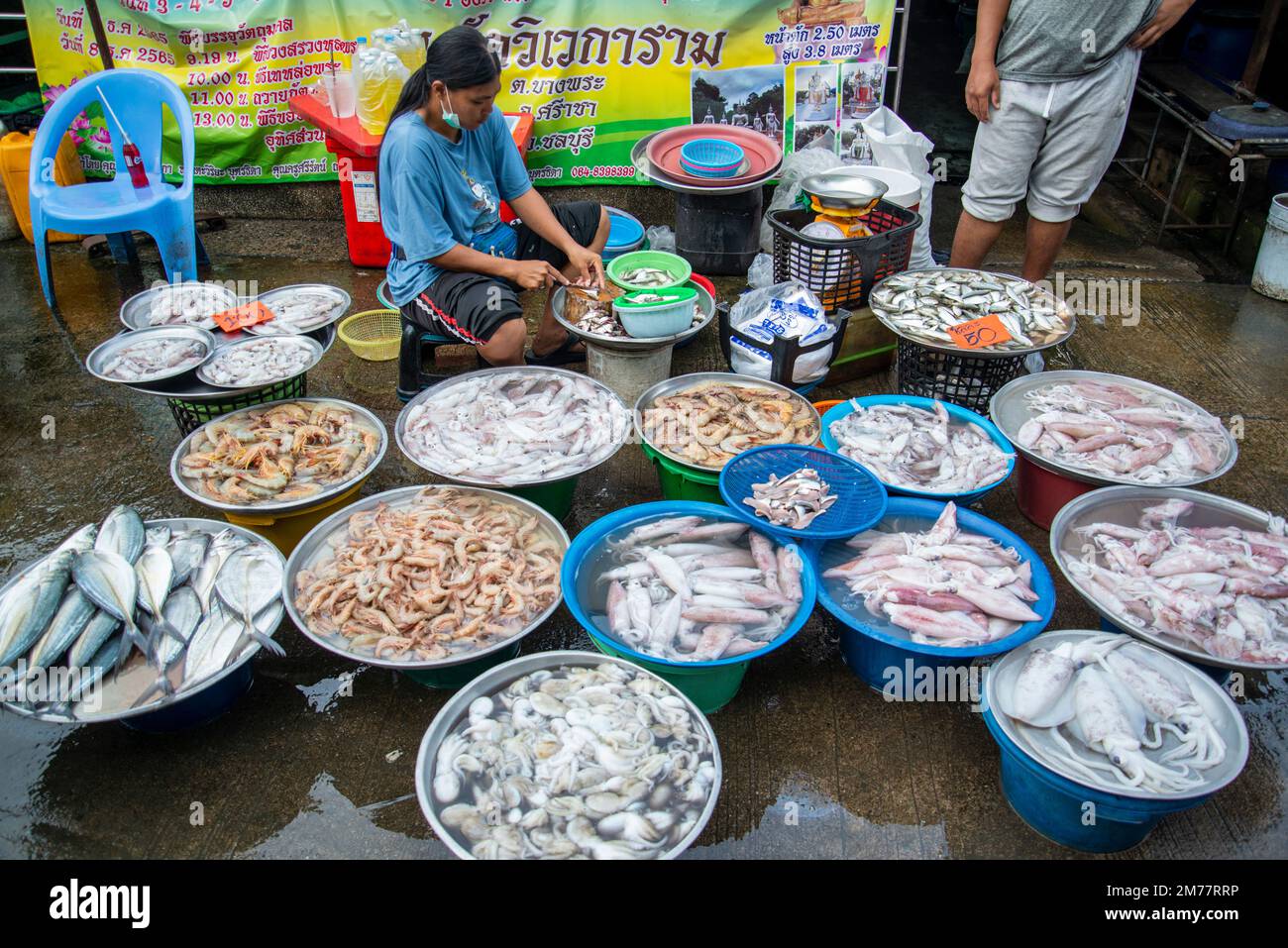 the fish and seafood market in the City centre of Si Racha in the ...