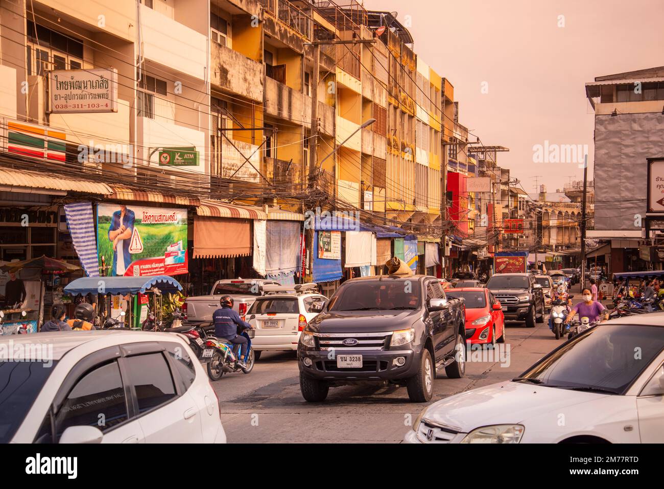 a street in the City centre of Si Racha in the Province of Chonburi in ...