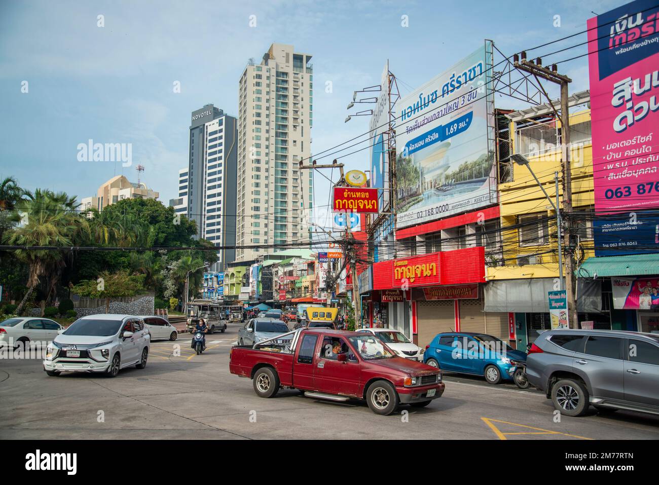 a street in the City centre of Si Racha in the Province of Chonburi in ...