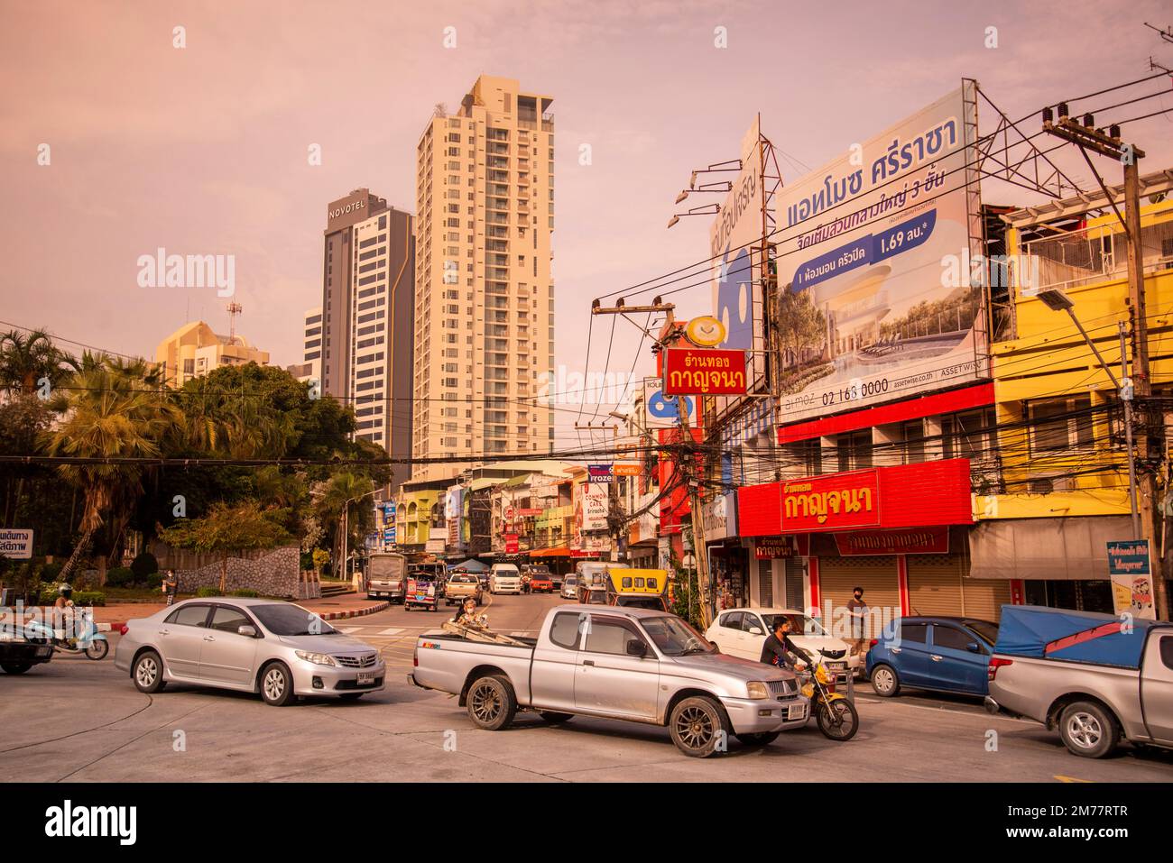 a street in the City centre of Si Racha in the Province of Chonburi in ...