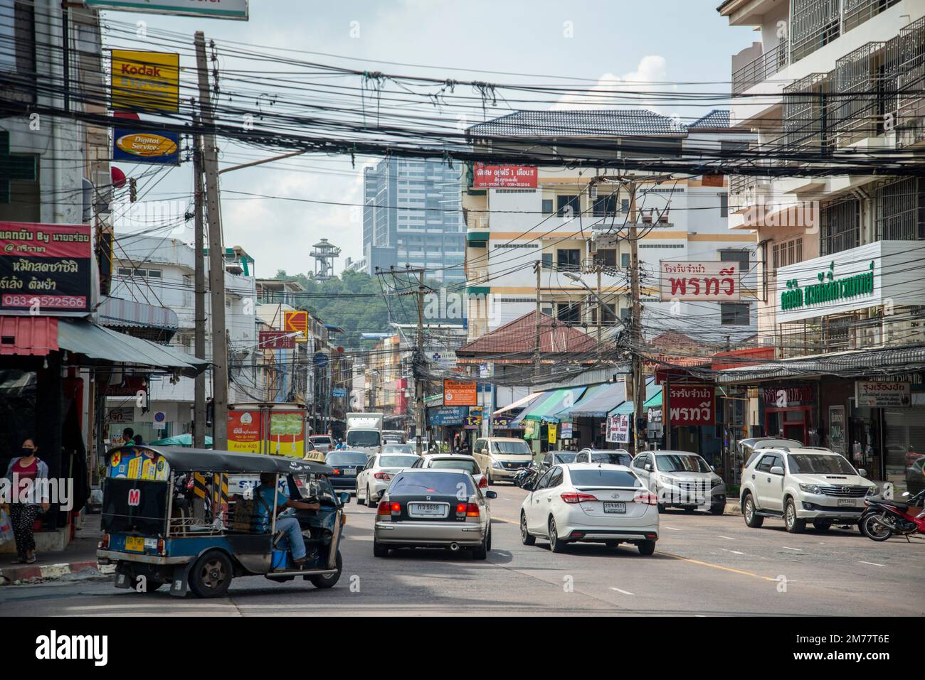 a street in the City centre of Si Racha in the Province of Chonburi in ...