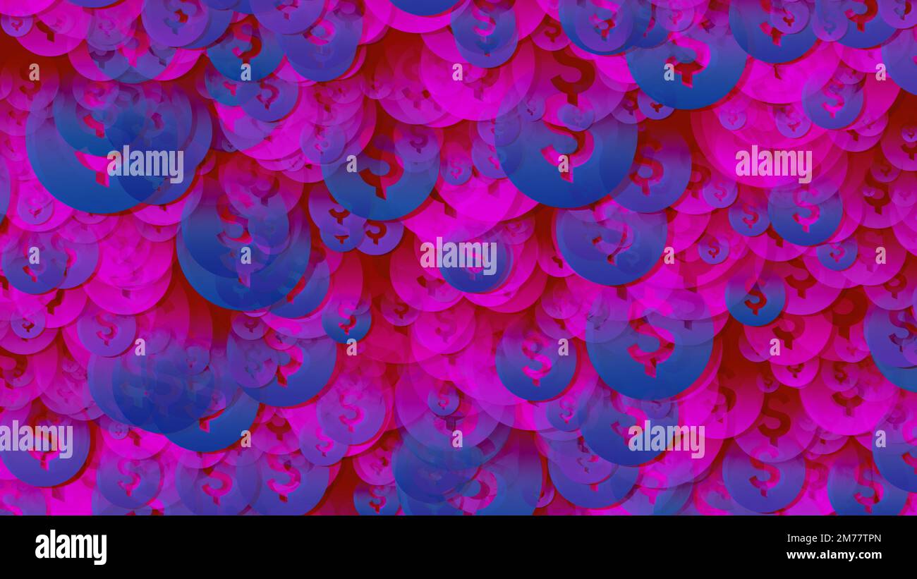 3D rendering of a stream of dollar signs. Signs of different sizes in ...