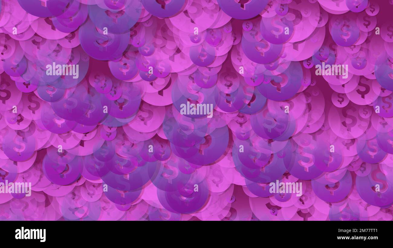 3D rendering of a stream of dollar signs. Signs of different sizes in ...