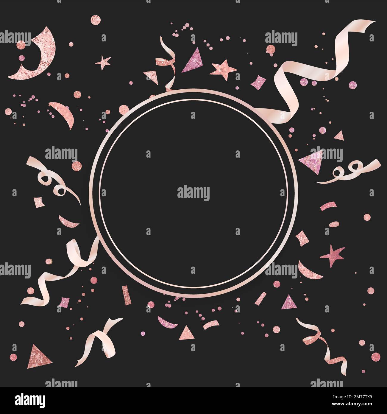 Blank rose pink confetti golden circular badge vector Stock Vector ...