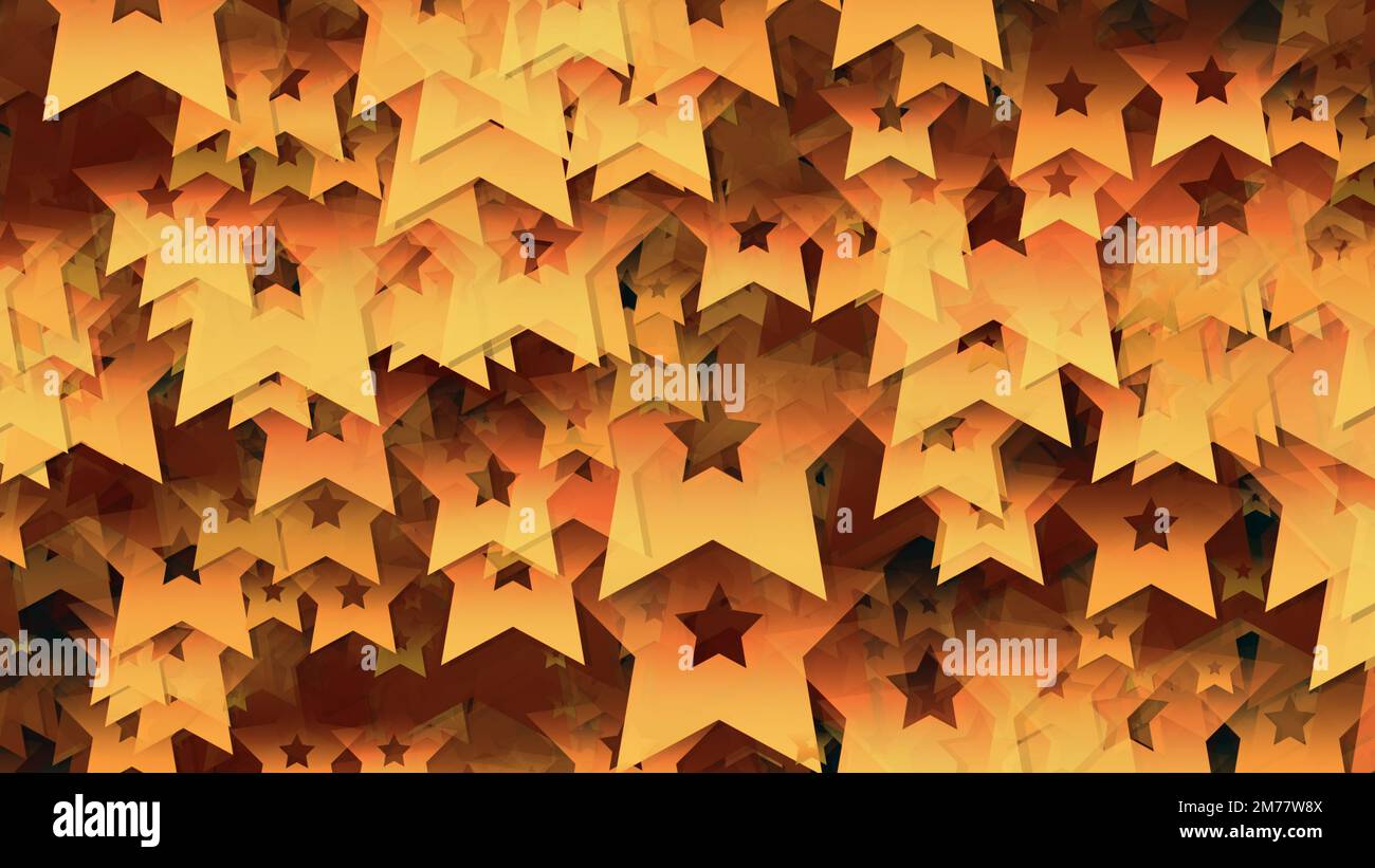 3D rendering of an array of star shapes. Stars of different sizes in ...