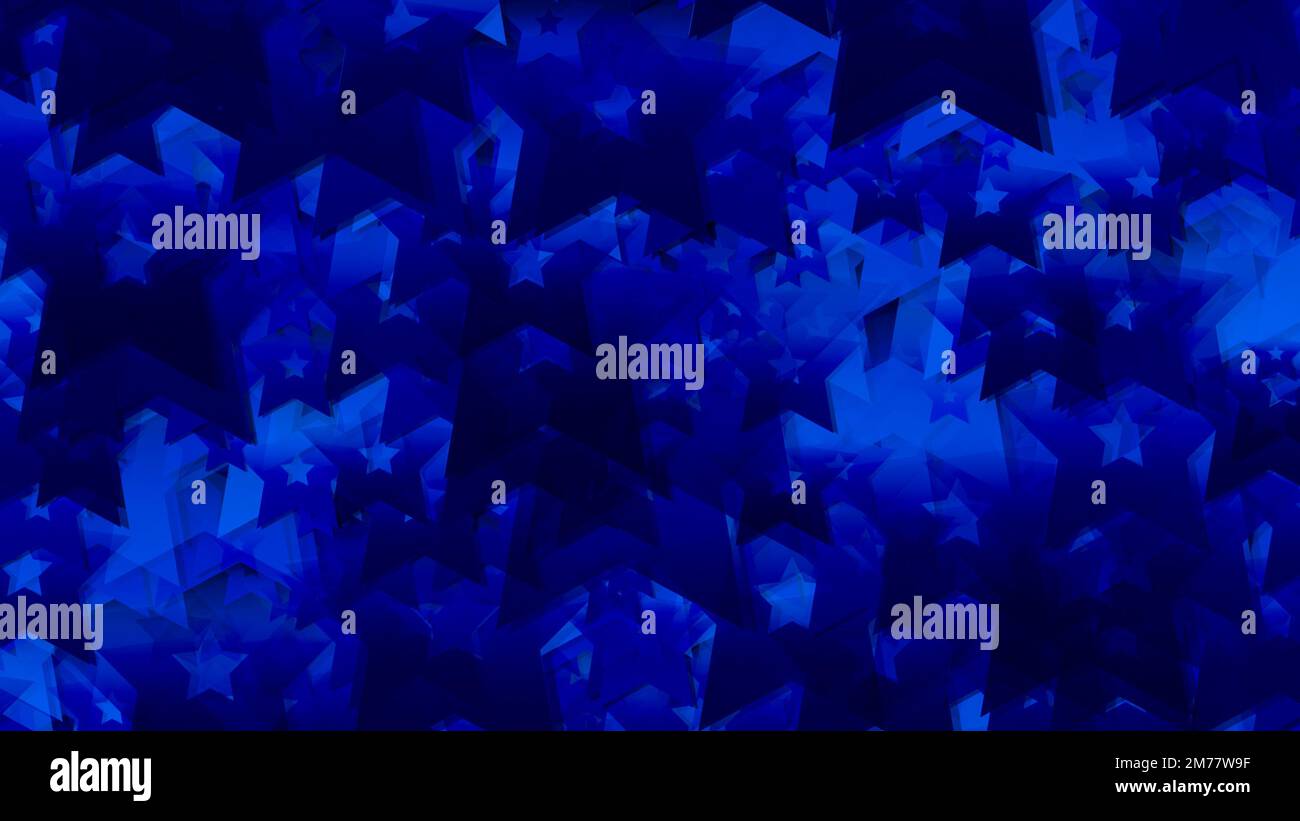 3D rendering of an array of star shapes. Stars of different sizes in ...