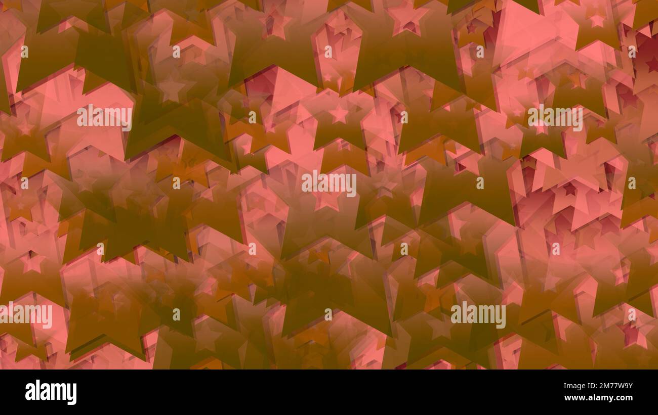 3D rendering of an array of star shapes. Stars of different sizes in ...