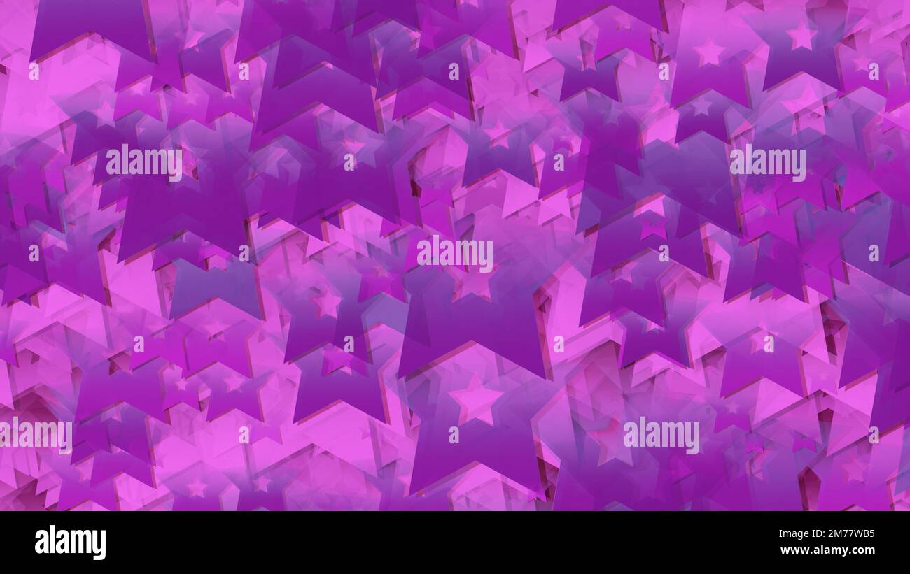 3D rendering of an array of star shapes. Stars of different sizes in ...