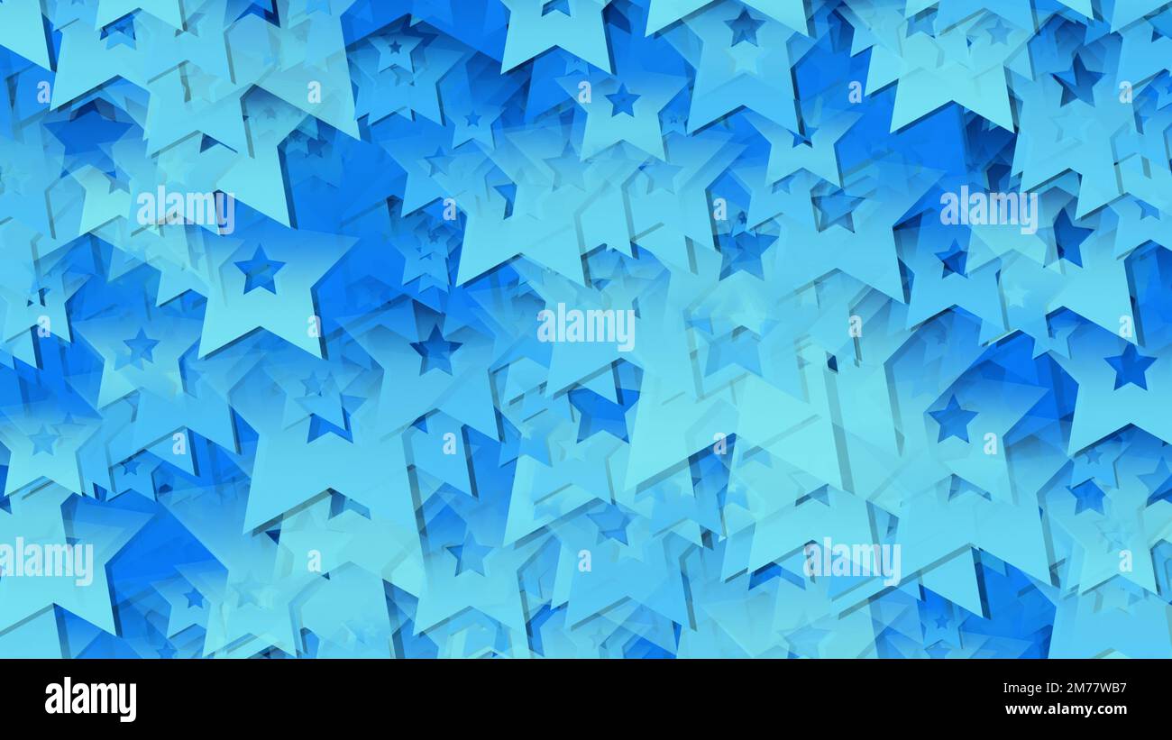 3D rendering of an array of star shapes. Stars of different sizes in ...