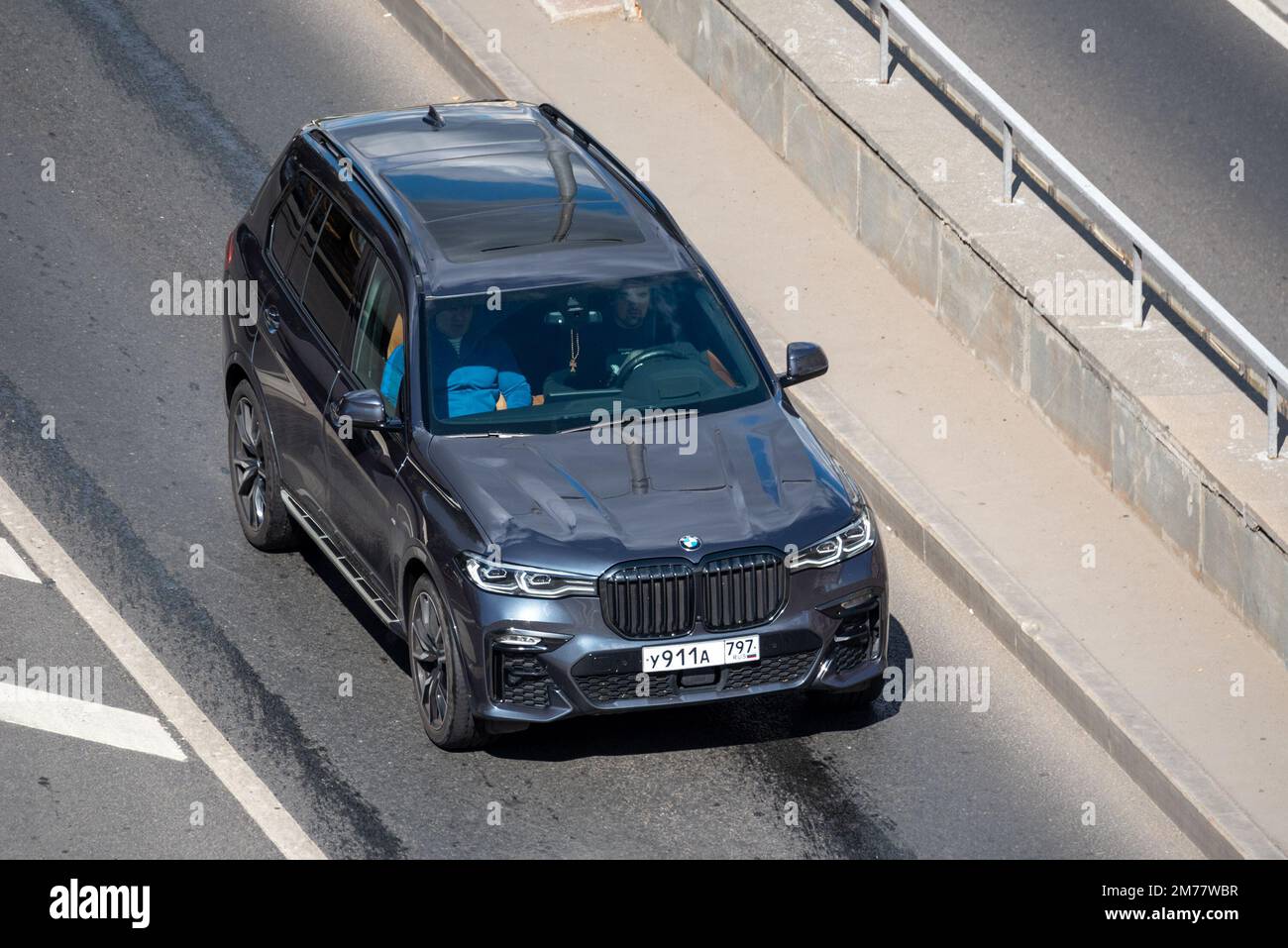 Moscow, Russia - September 27, 2022: Dark blue German SUV car BMW X7 ...