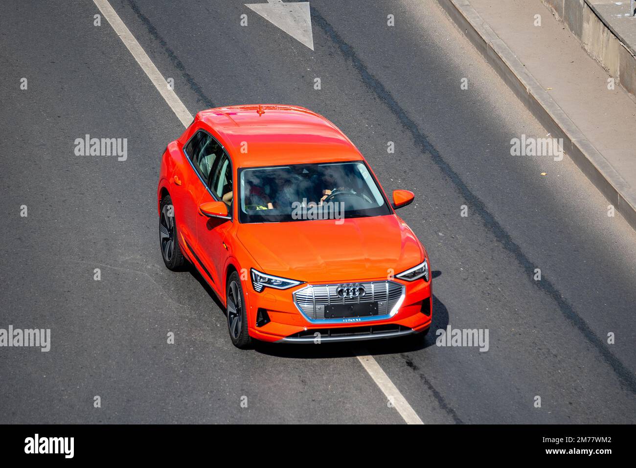 Moscow, Russia - September 27, 2022: Orange German battery electric mid ...