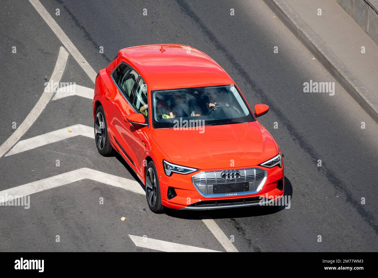 Moscow, Russia - September 27, 2022: Orange German battery electric mid ...