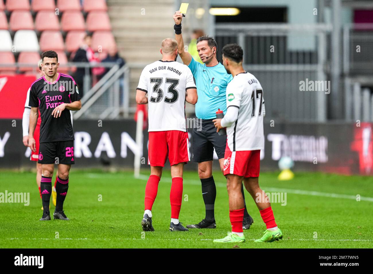 Utrecht - Mike van der Hoorn of FC Utrecht receives a yellow card from Referee Bas Nijhuis ...