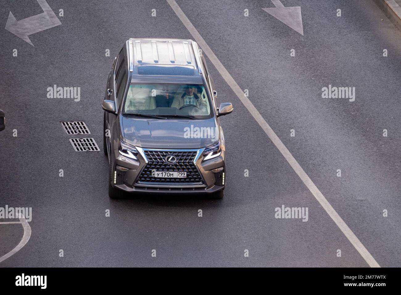 Moscow, Russia - September 27, 2022: Gray Japanese SUV Lexus LX driving ...