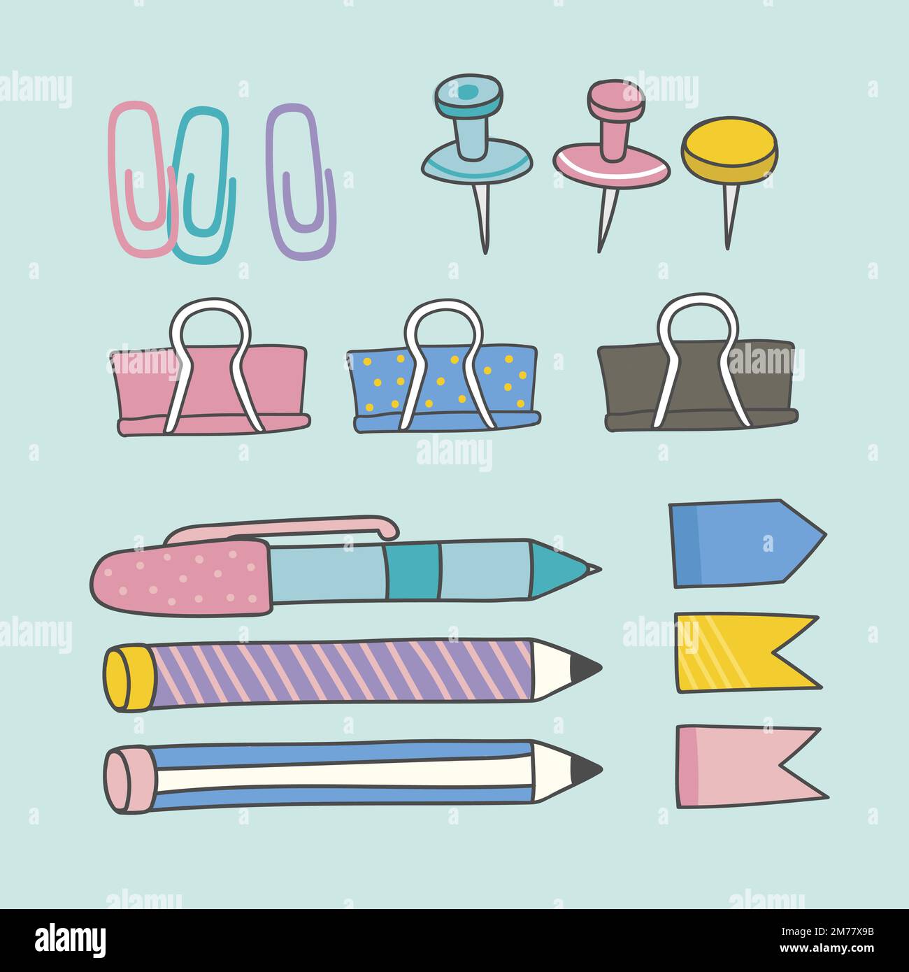 Paper clips and pens doodle vector set Stock Vector Image & Art - Alamy