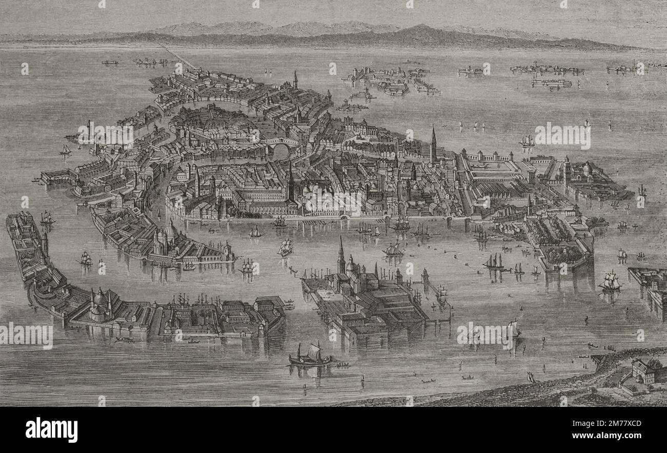 Italy. General view of Venice. Engraving by Freeman and J. Quartley ...