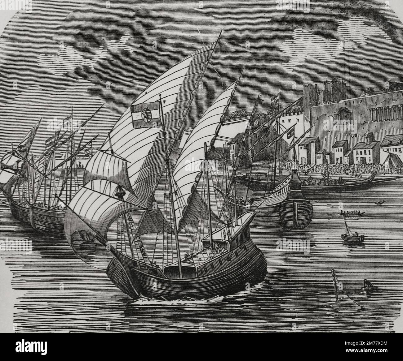 A Hungarian fleet squadron in the late 14th century. Engraving by ...