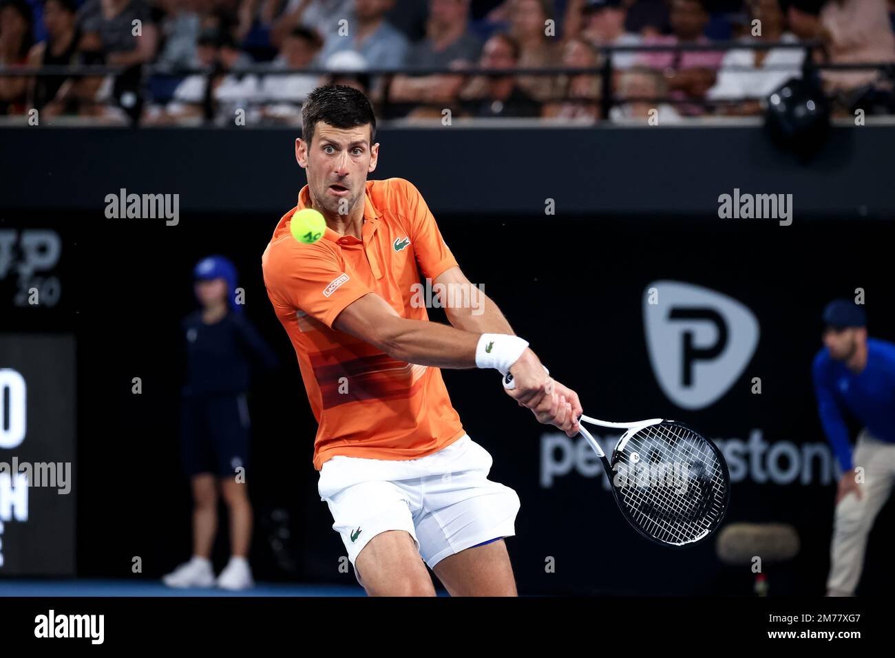 Adelaide, Australia, 8 January, 2023. Novak Djokovic of Serbia hits a ...