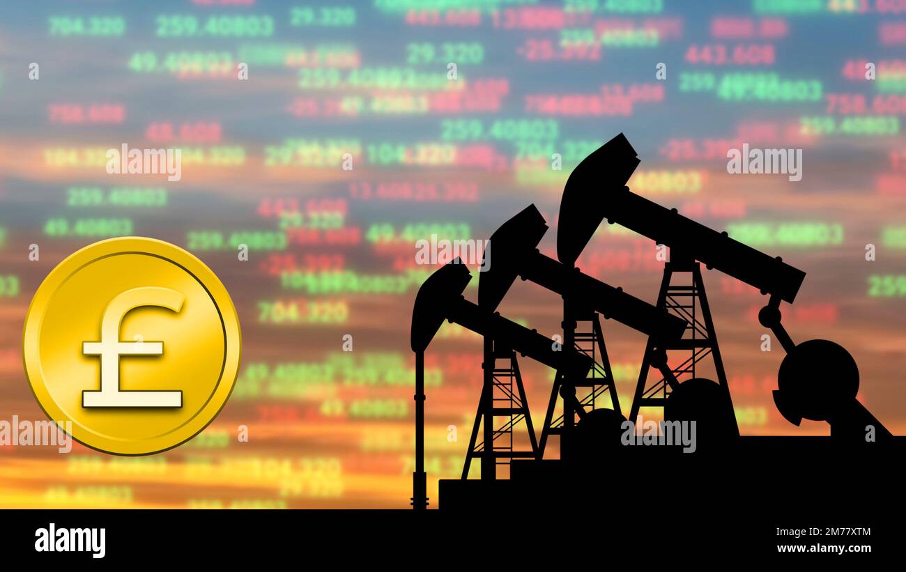crued oil prices in pound concept illustration. oil rate in global ...
