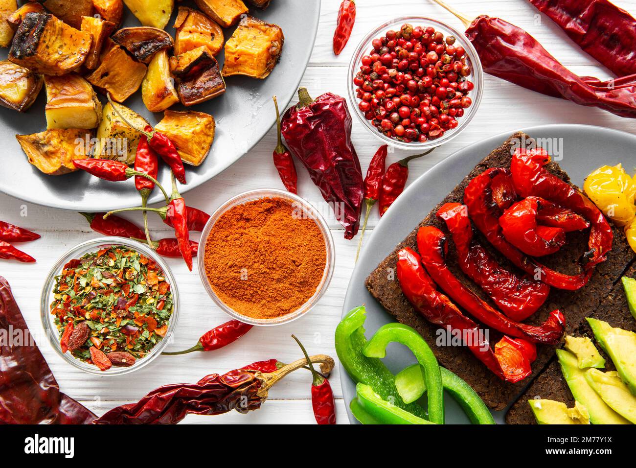 Tasty mexican snacks, sandwiches with avocado and another vegetables ...