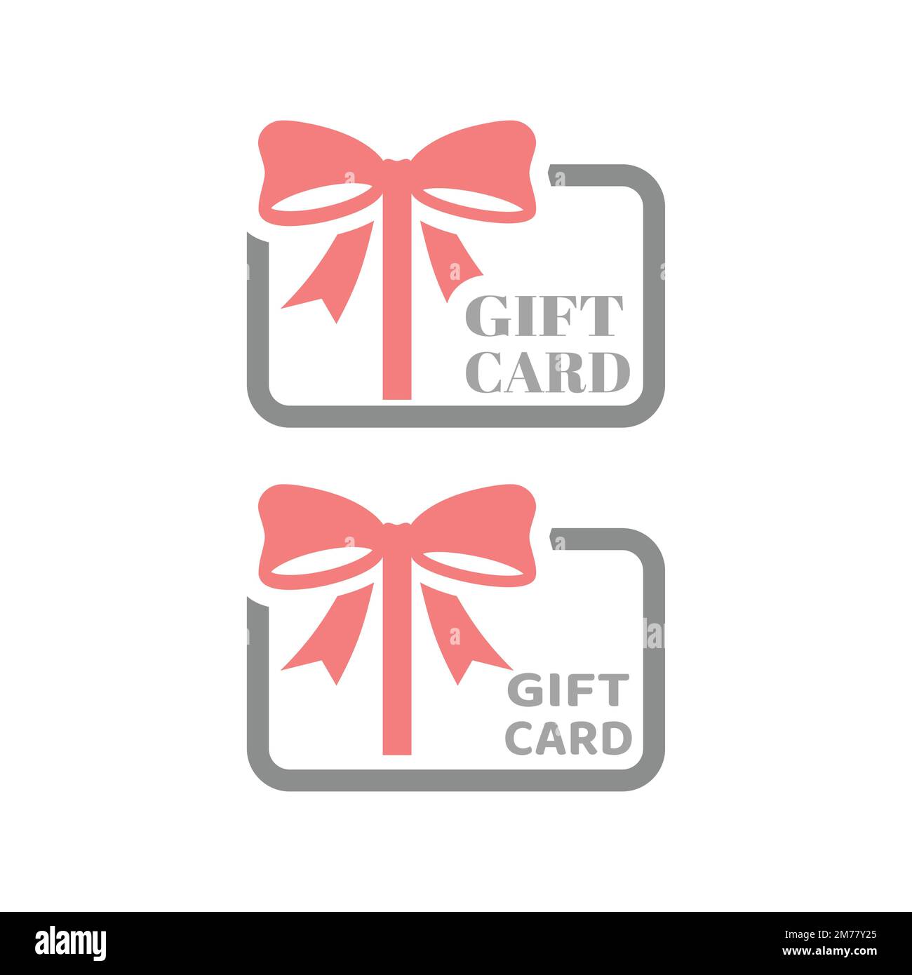 Gift card with ribbon vector icon. Voucher or coupon with red bow icons ...