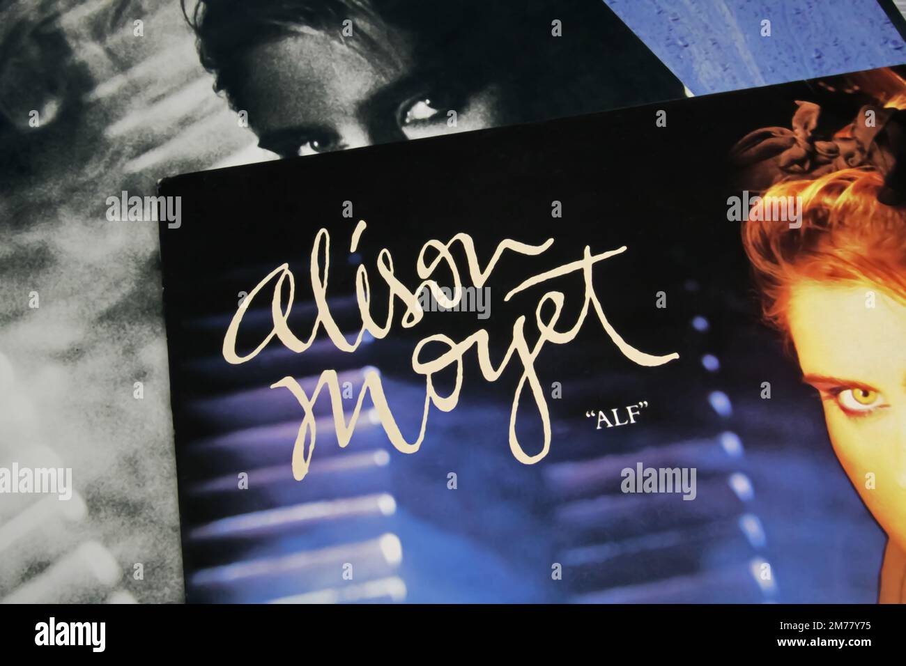 Viersen, Germany - November 9. 2022: Closeup of isolated vinyl record ...