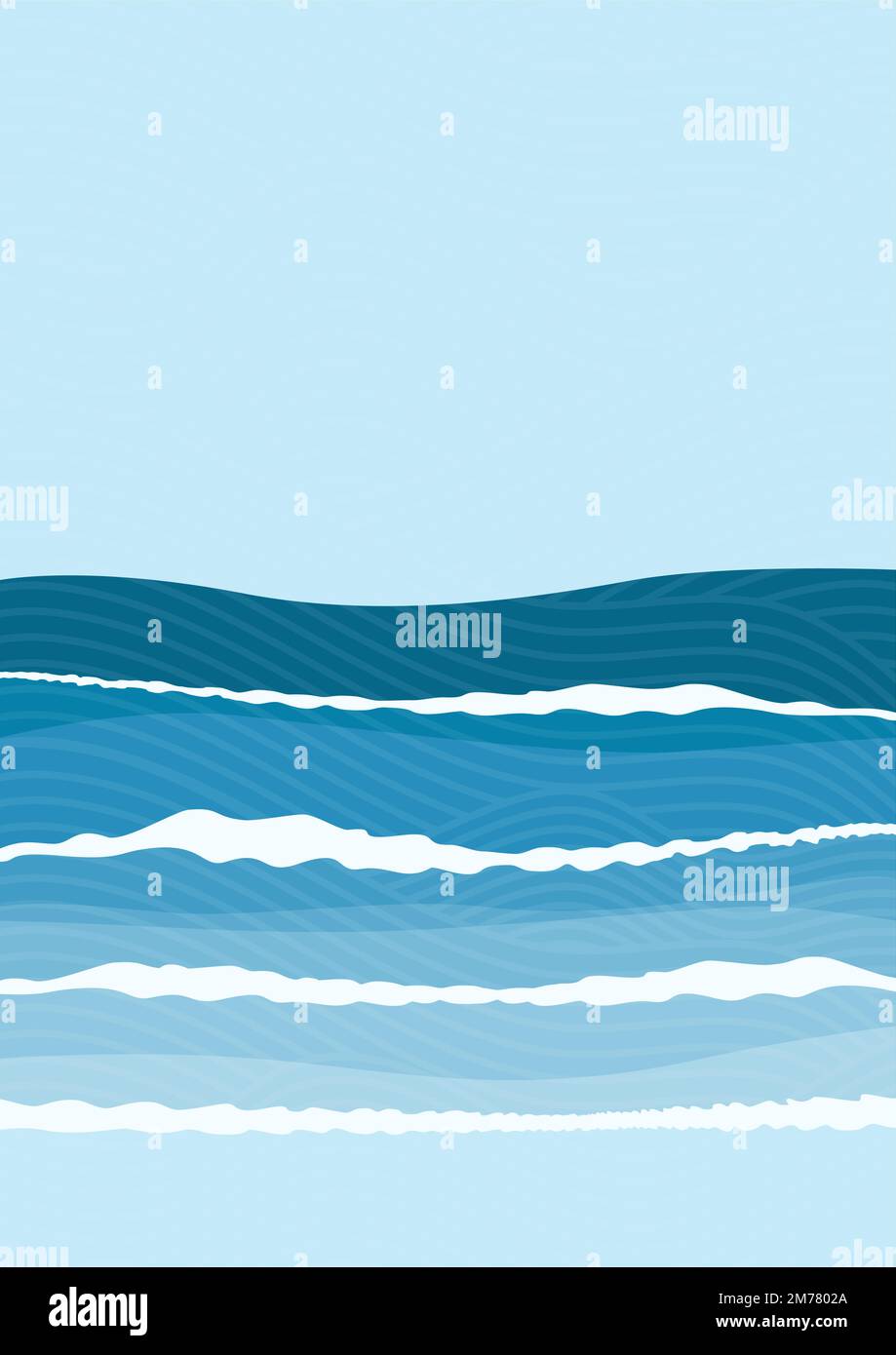 Sea waves minimalist aesthetic illustration poster. Abstract ocean wave ...