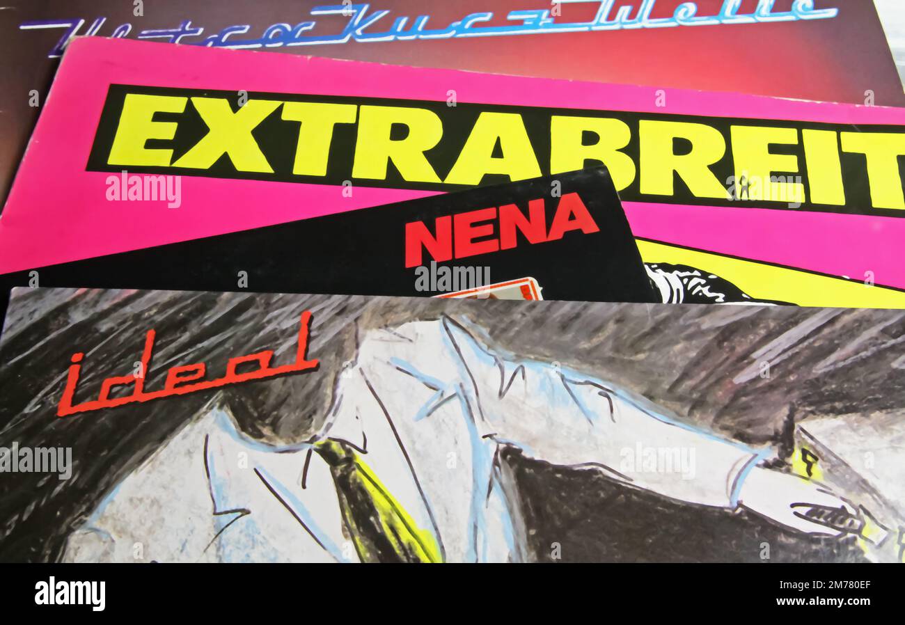 Viersen, Germany - November 9. 2022: Closeup of isolated vinyl records ...