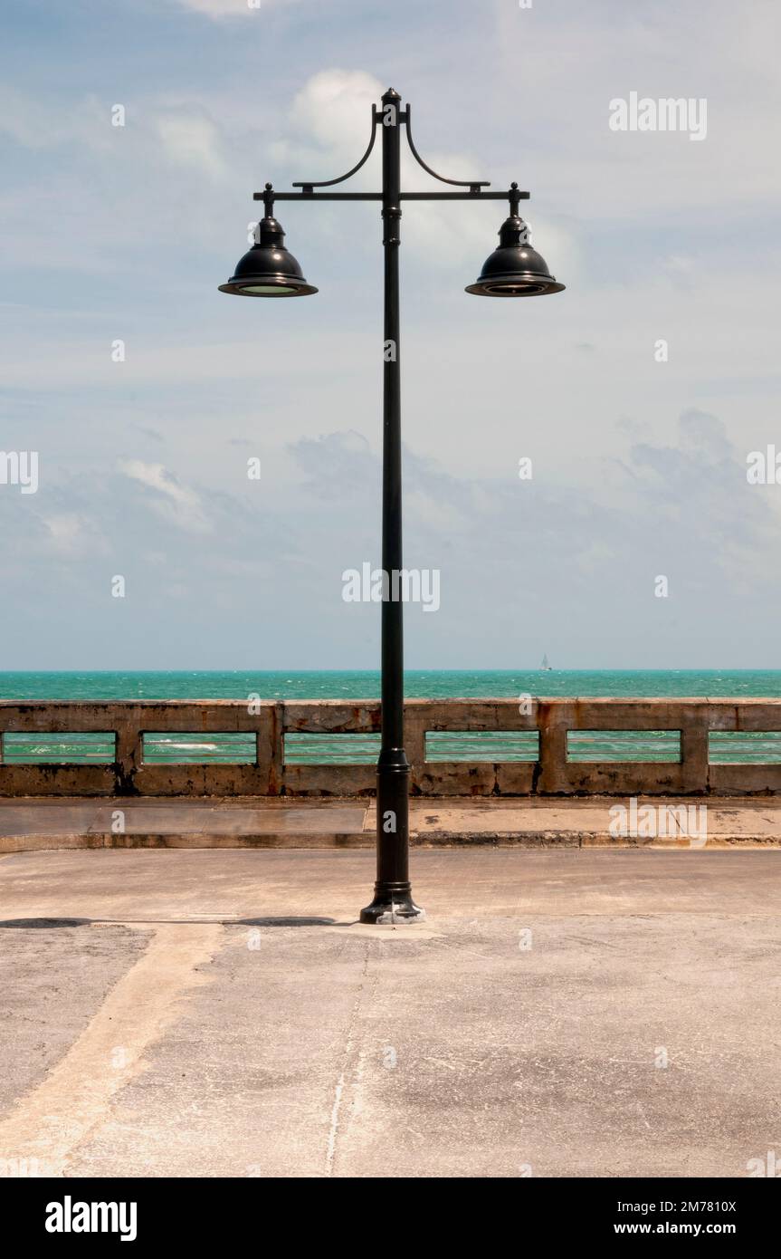 Streetlight in a pier against the blue sky in Key West Florida ...