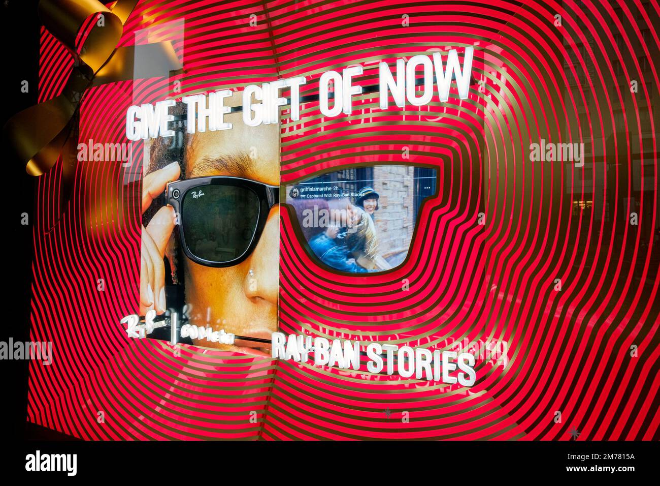 Ray Ban sunglasses new model advertising in a window store in ...