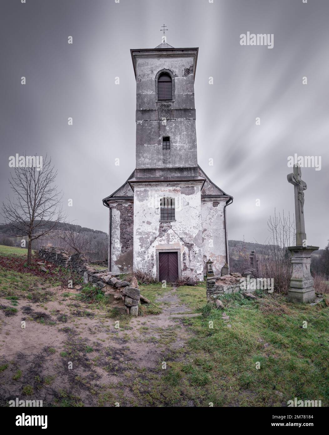 Vertical long exposure shot of old Church of Saint John of Nepomuk ...