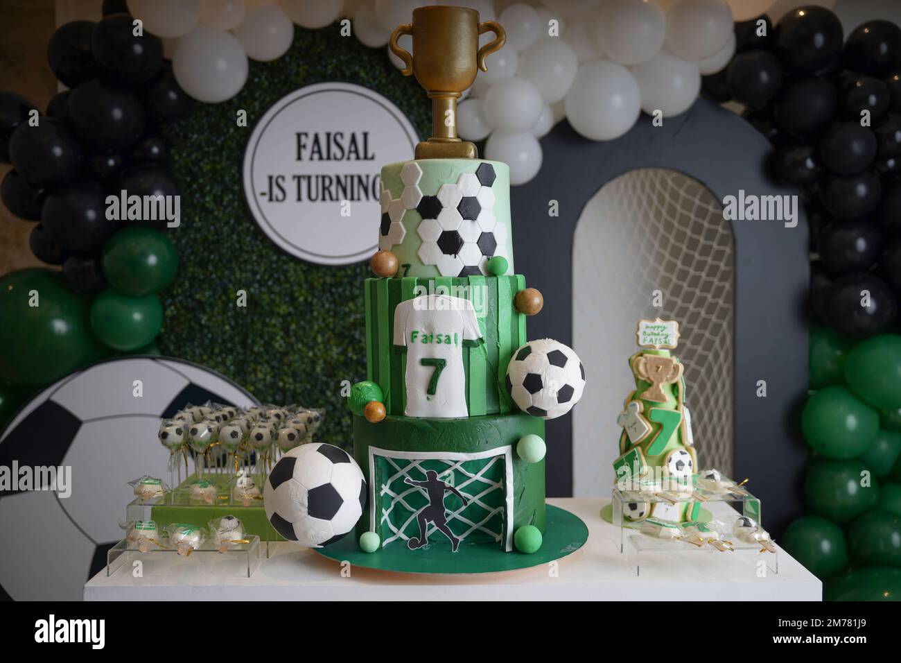 Soccer or football birthday Cake on a theme decorated with a goal ...