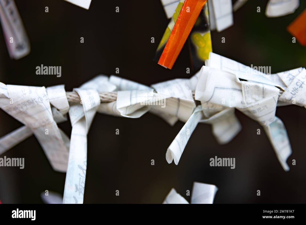 A fortune telling slip at Tomioka Shrine closeup Stock Photo - Alamy