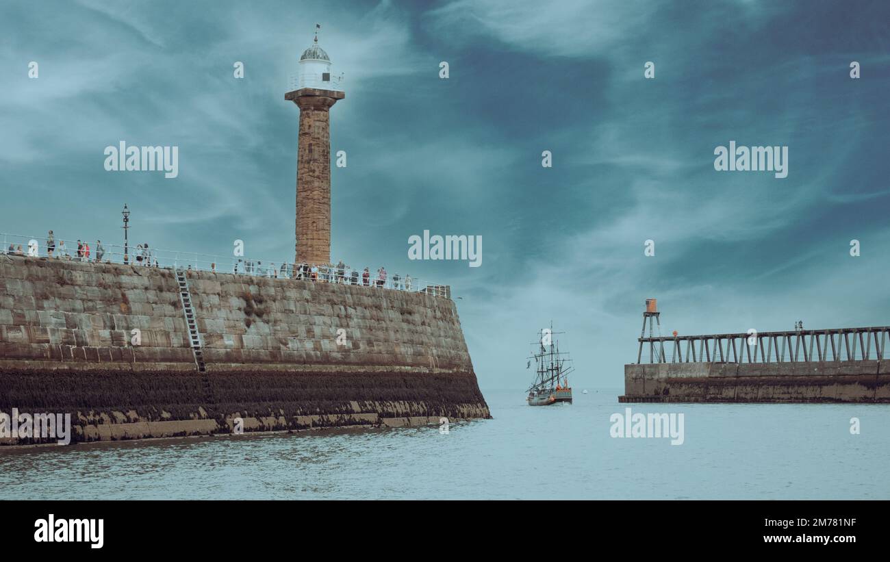 The replica of Captain Cook vessel leaving the river Esk for the North ...