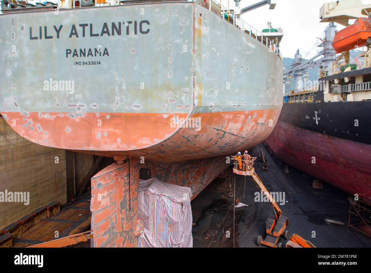 FUZHOU, CHINA - JANUARY 8, 2023 - Workers repair an Outer ship at ...