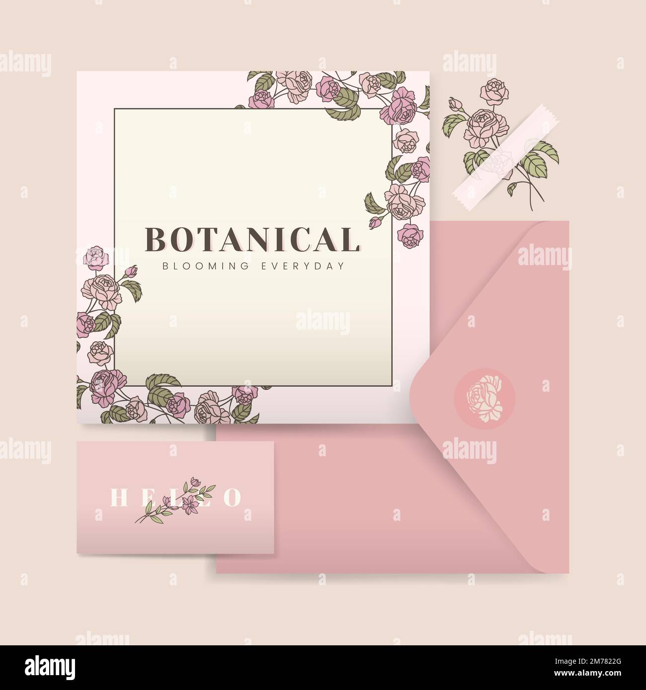 Pink botanical element card design vector Stock Vector Image & Art - Alamy