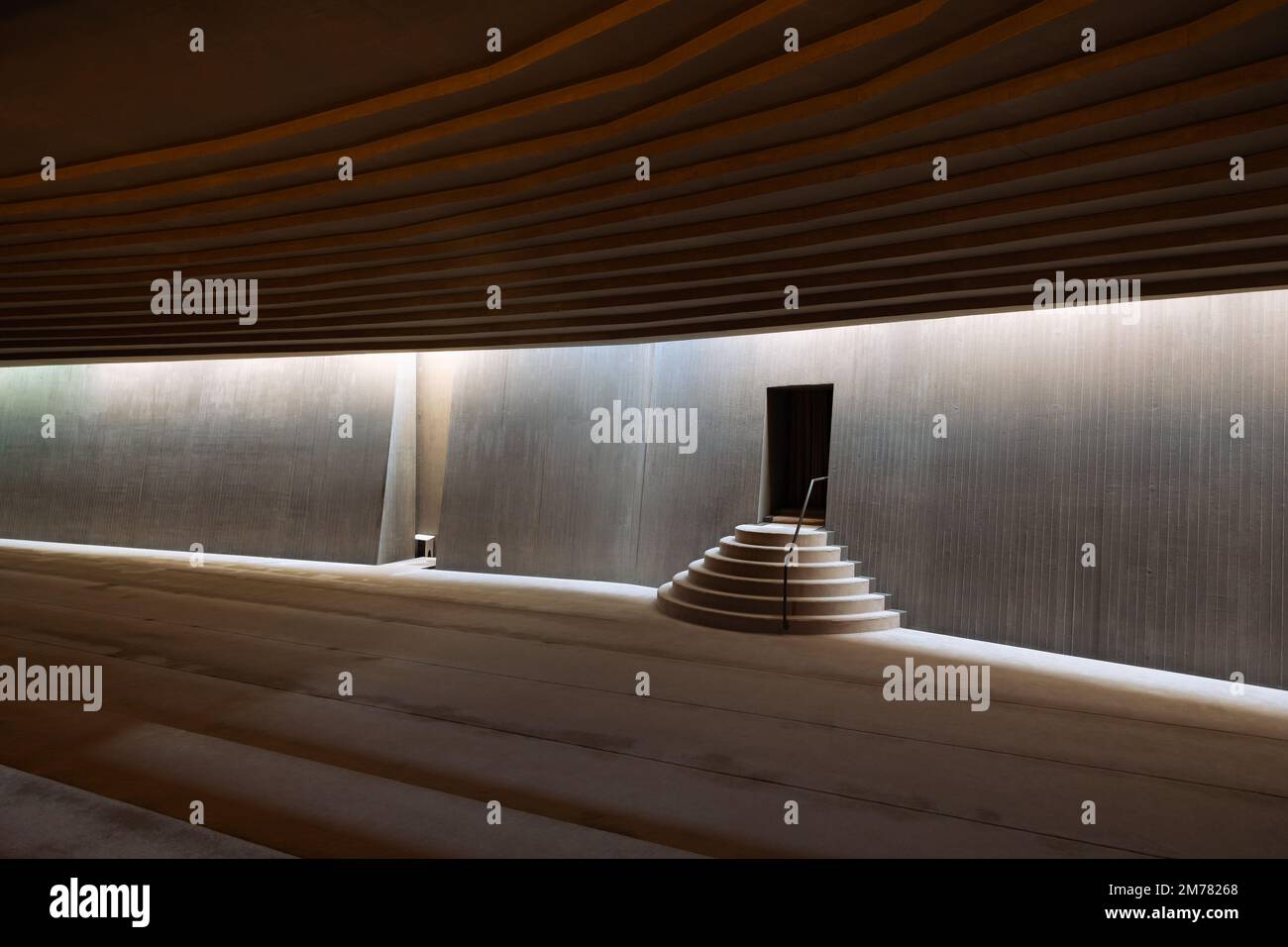 Sancaklar Mosque view from inside with minbar and mihrab. Modern ...