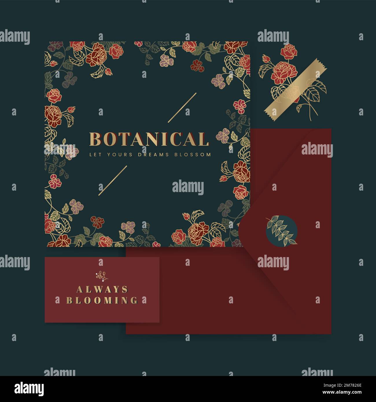 Green and red botanical element card design vector Stock Vector Image ...