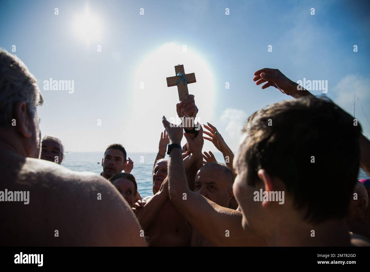 Athens, Greece. 06th Jan, 2023. People hold a wooden cross during the ...