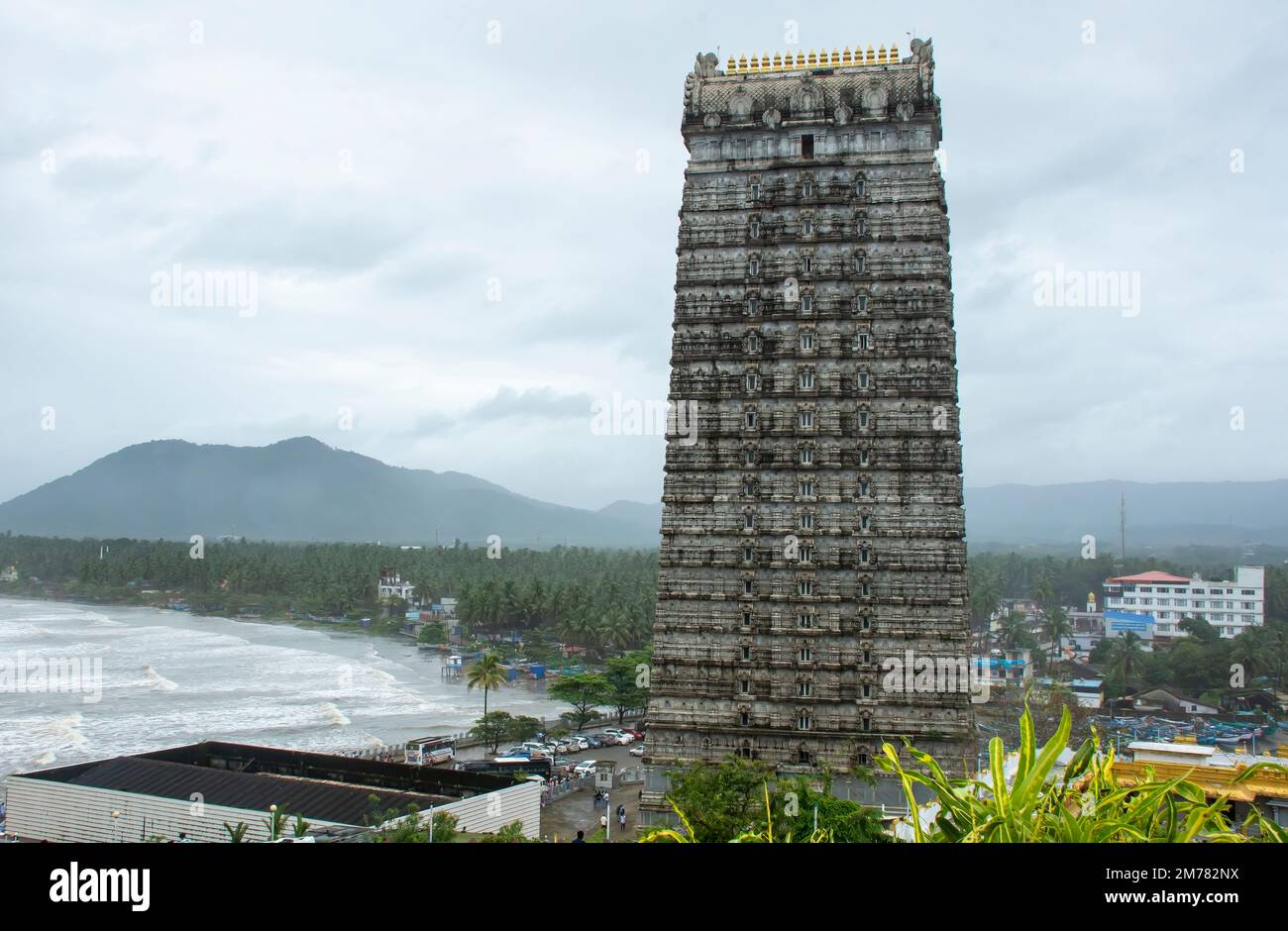 Temple gopura view of Shiva temple in the city of Murudeshwara ...