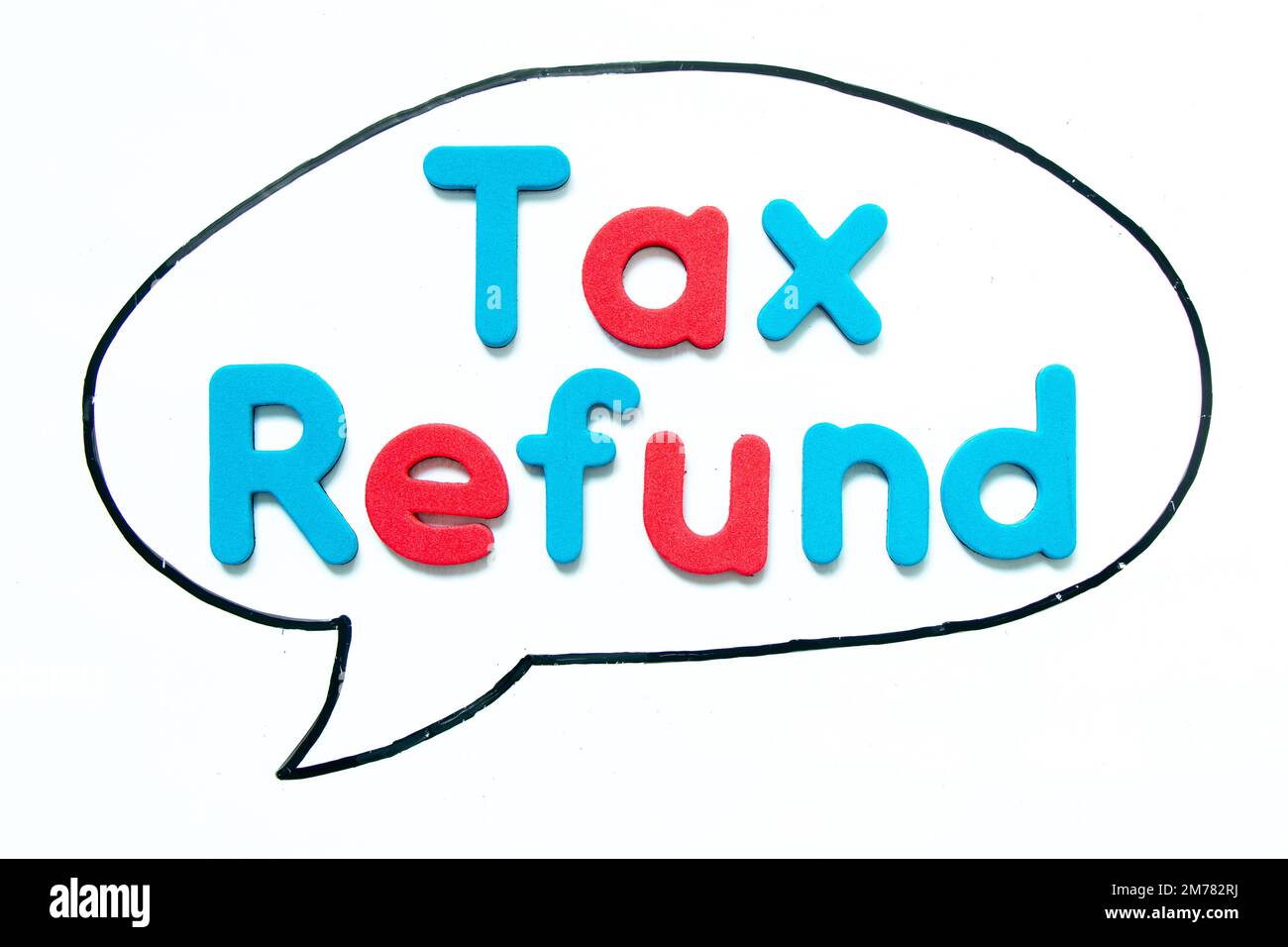 Alphabet letter with word tax refund in black line hand drawing as ...