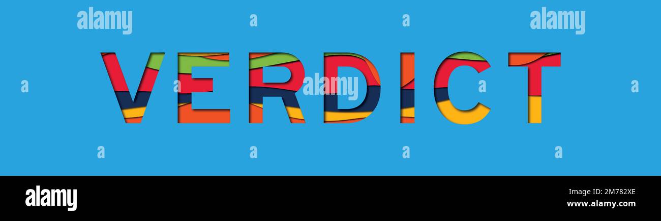 Letter with papercut style in word verdict on blue background Stock ...