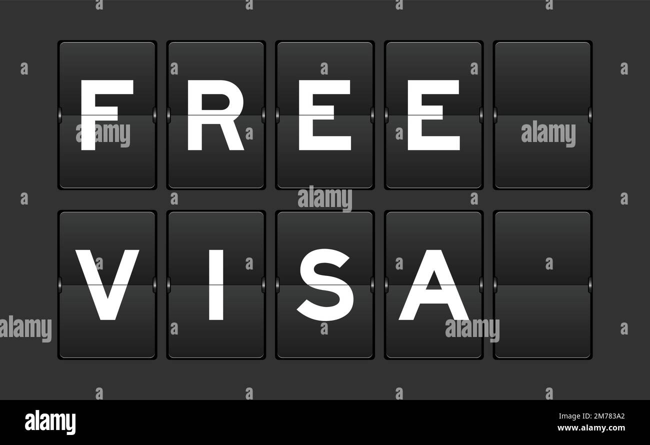 Black color analog flip board with word free visa on gray background ...