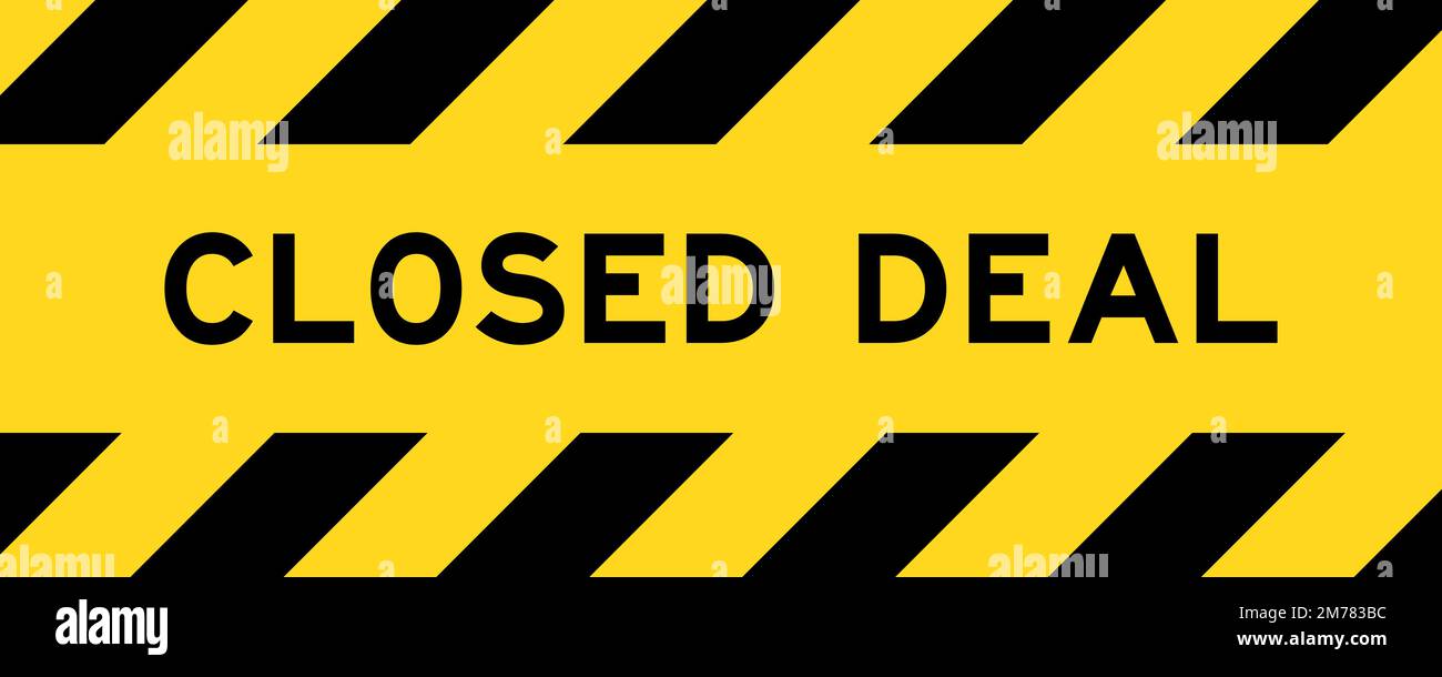 Yellow and black color with line striped label banner with word closed ...