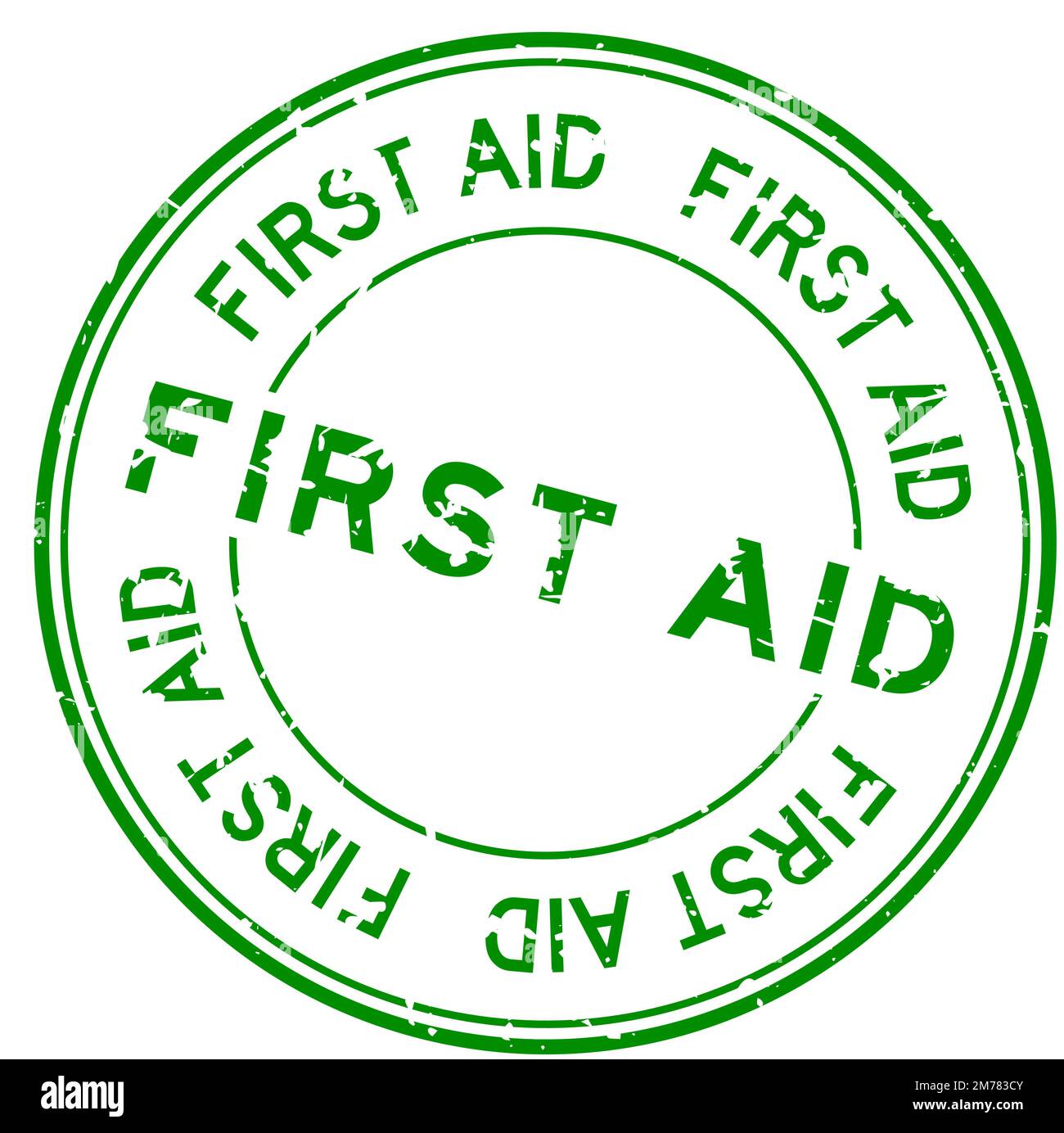 Grunge green first aid word round rubber seal stamp on white background ...