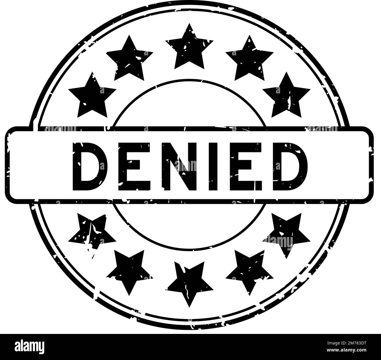 Grunge black denied word with star icon round rubber seal stamp on ...